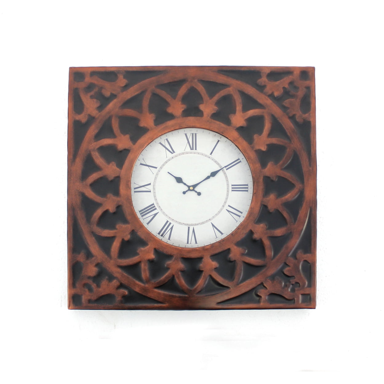 Baroque Design Metal Wall Clock with Roman Numerals, Brown and Black ...