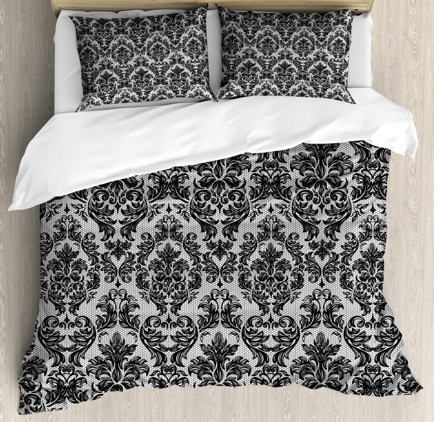 Baroque Duvet Cover Set King Size, Vintage Lace Style Pattern of ...