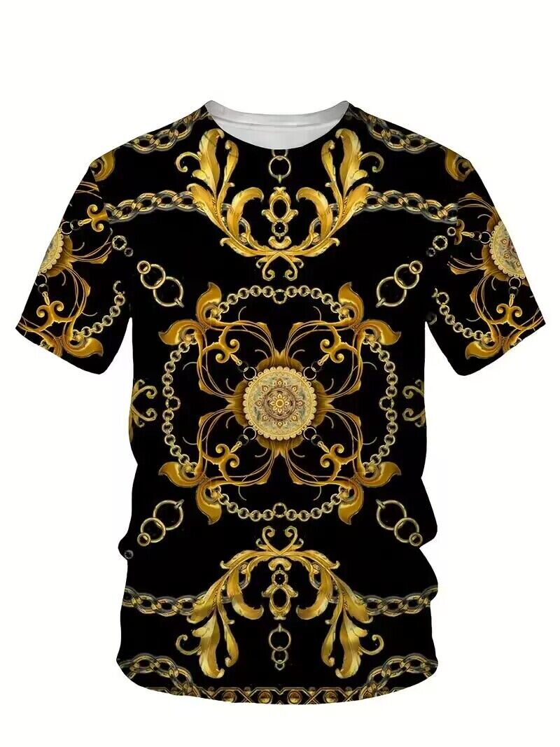 Baroque Fashion Black Gold Yellow Chain Leaf Party Men Tees - Walmart.com