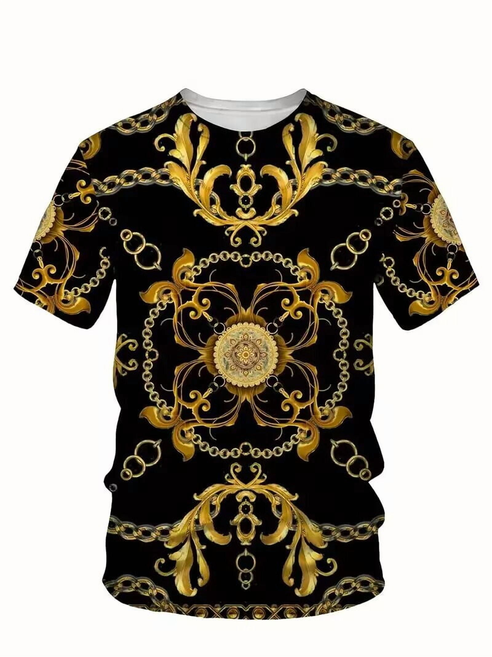 Baroque Fashion Black Gold Yellow Chain Leaf Party Men Tees - Walmart.com