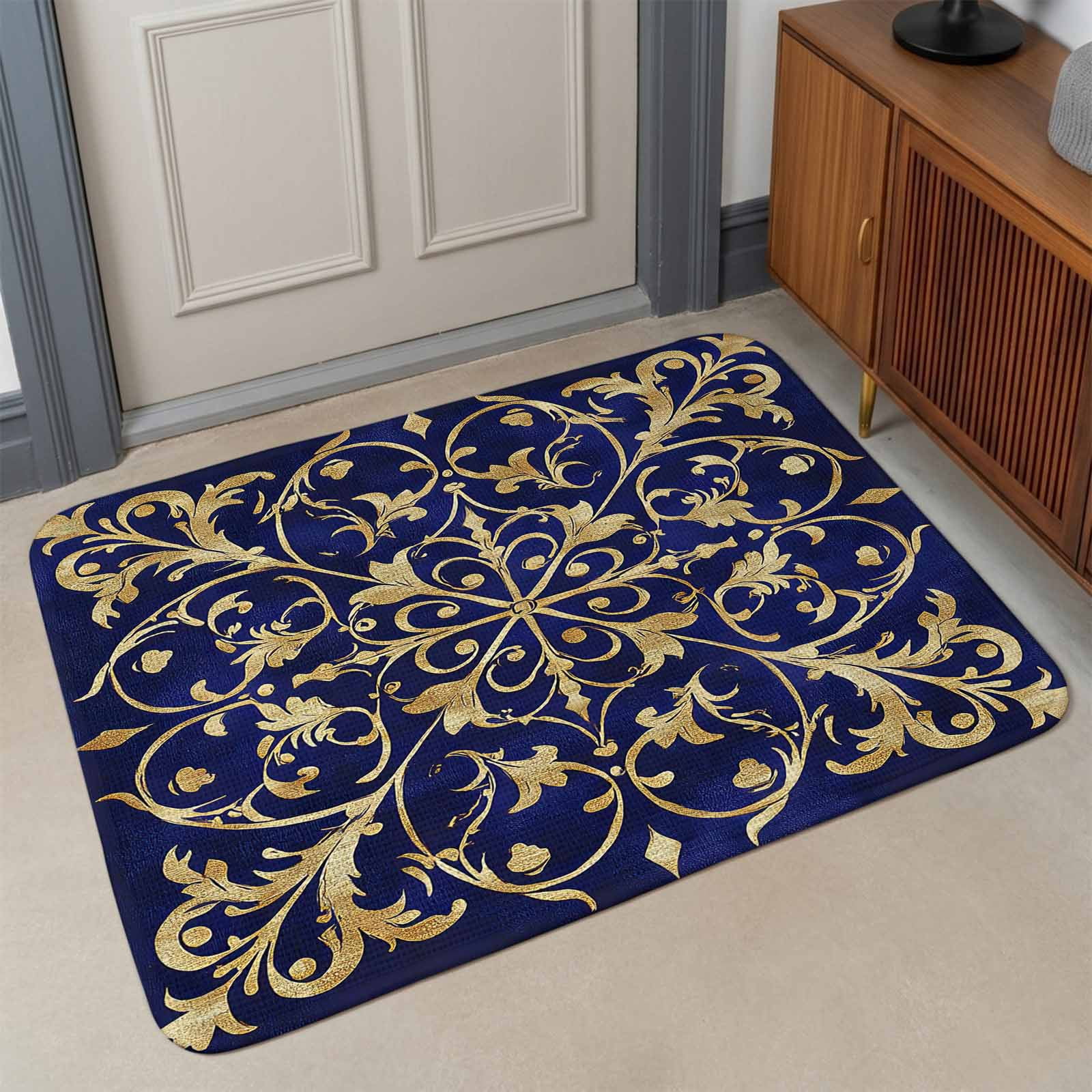 Baroque Floral Front Door Mat Indoor Entrance, Abstract Floral Retro ...