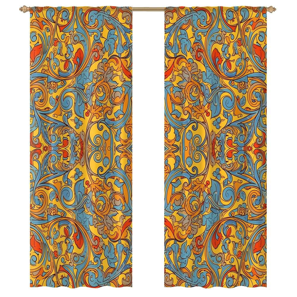 Baroque Floral Pattern Tulle Curtains For Living Room Chiffon Sheer ...
