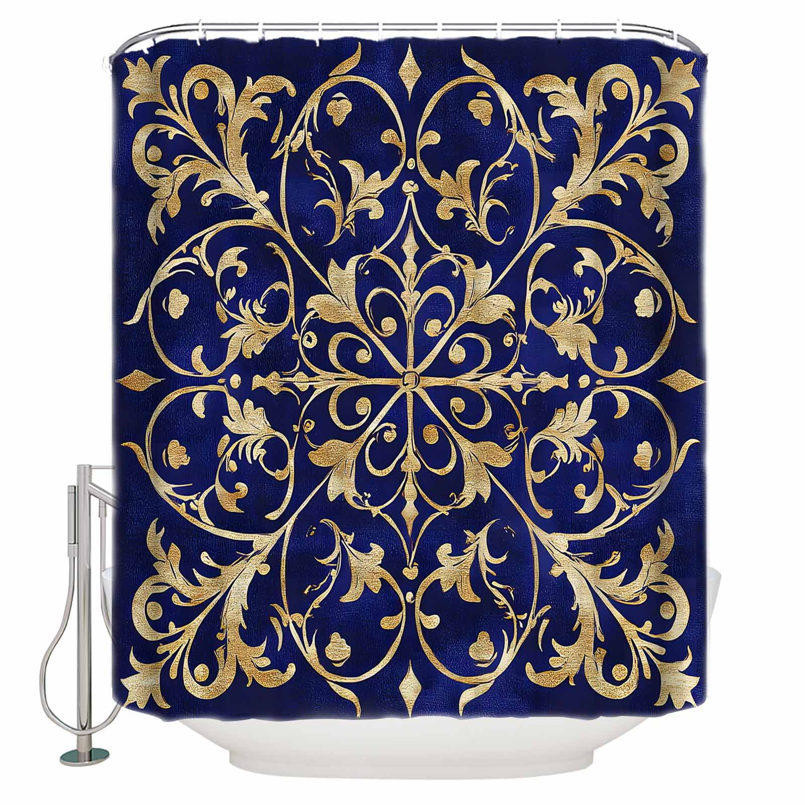 Baroque Floral Shower Curtain, 66" x 72", Abstract Floral Retro Rustic ...