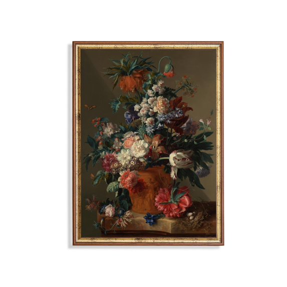 Baroque Floral Still Life Art Poster Tulips, Roses, Bird Nest Home ...