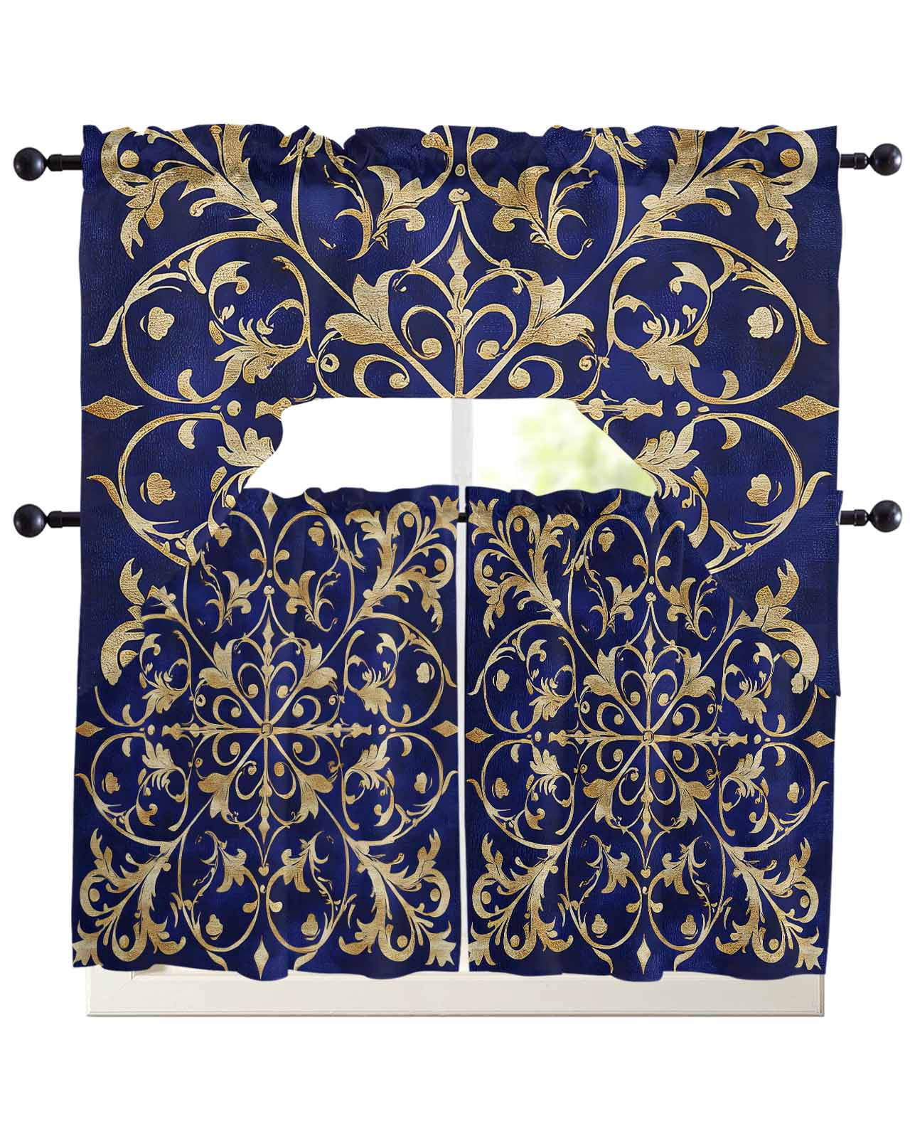 Baroque Floral Swag Valance and Tier Curtains Set Abstract Floral Retro ...