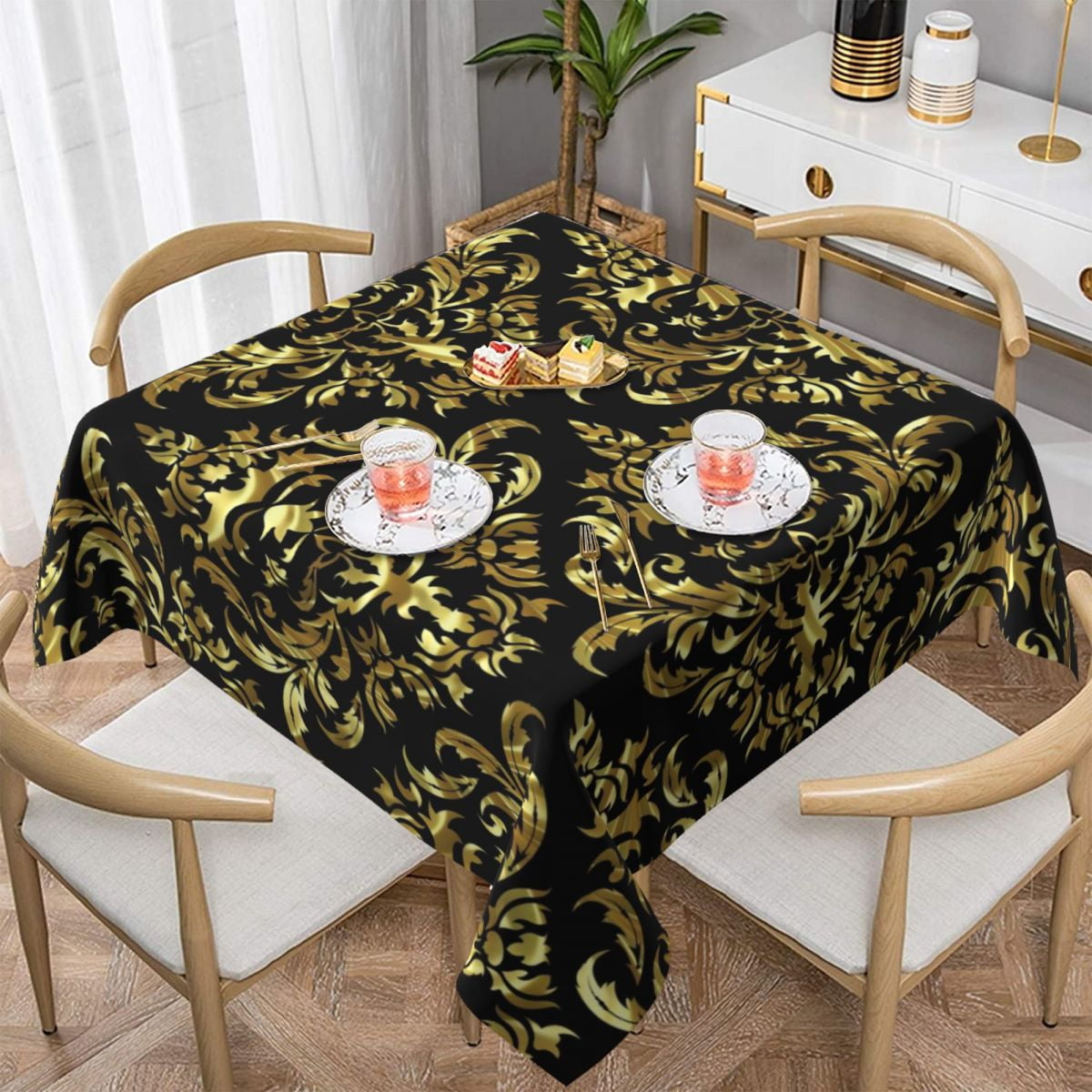 Baroque Floral Tablecloth Blue and Gold Pattern Table Cover For Kitchen ...