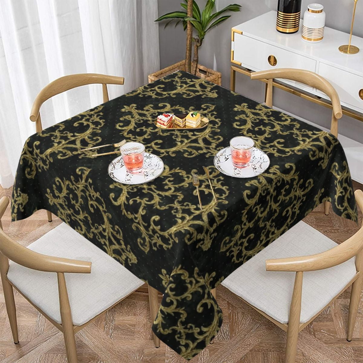 Baroque Floral Tablecloth Blue and Gold Pattern Table Cover For Kitchen ...