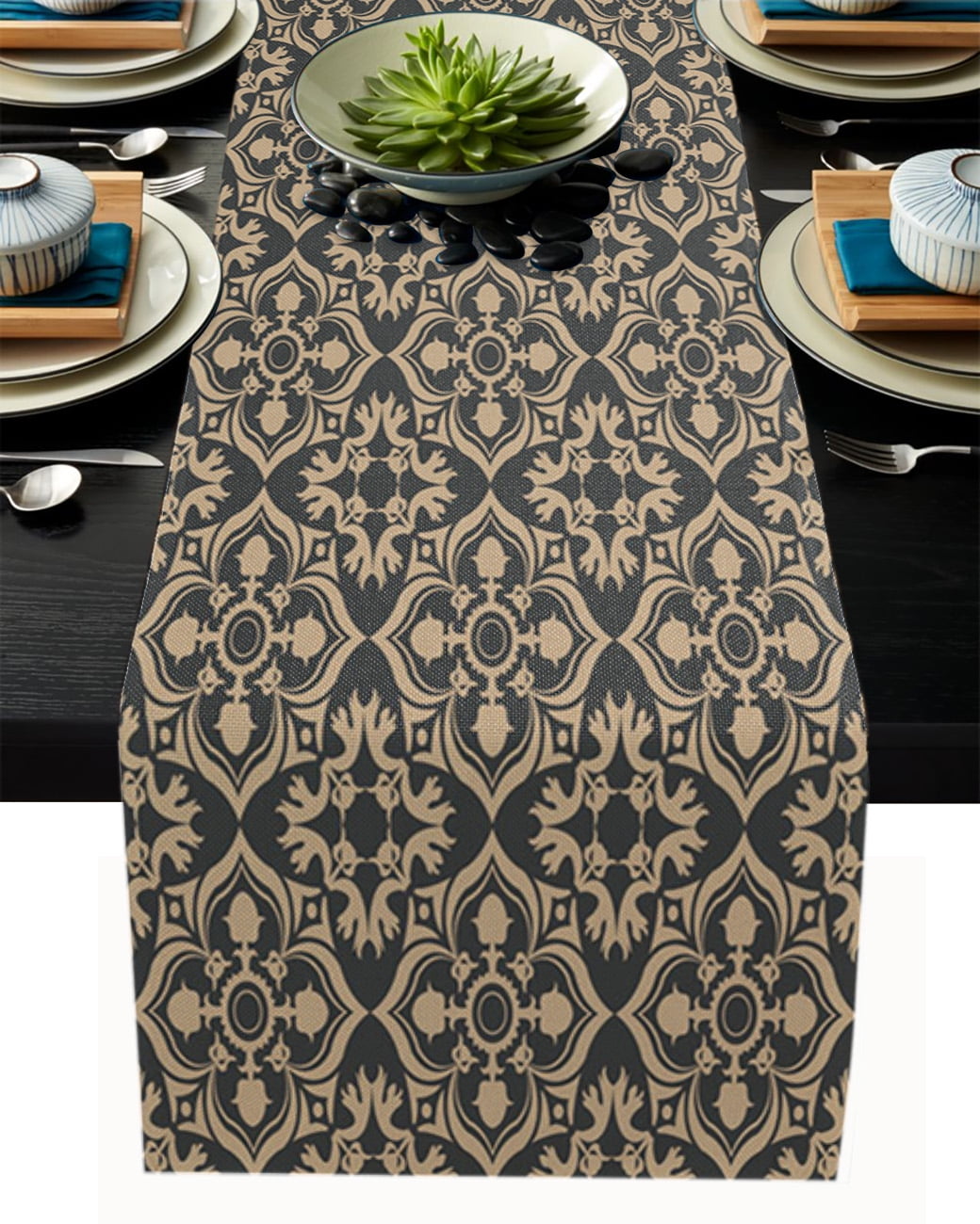 Baroque Flower Pattern Red Table Runner Kitchen r Tablecloth Placemat ...