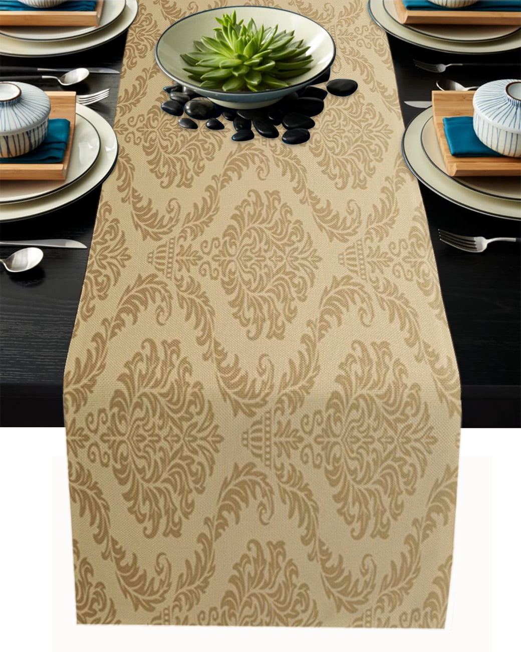 Baroque Flower Pattern Red Table Runner Kitchen r Tablecloth Placemat ...