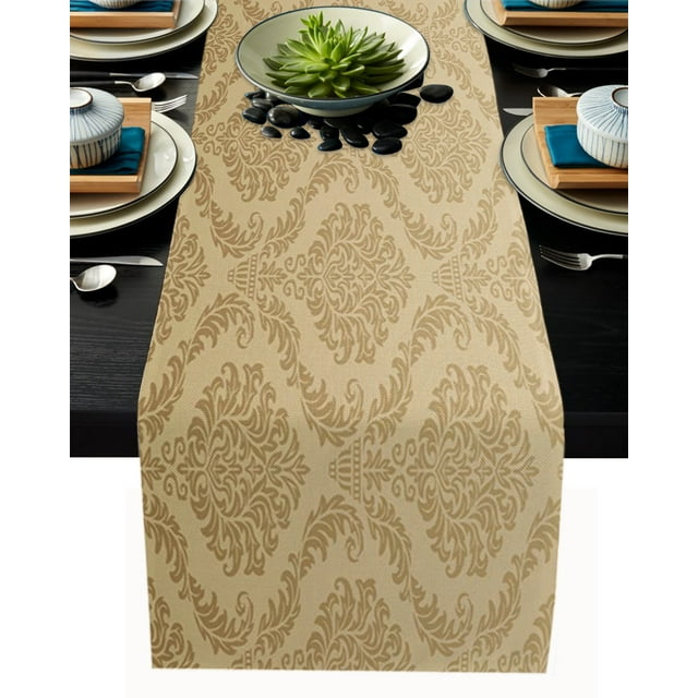 Baroque Flower Pattern Red Table Runner Kitchen r Tablecloth Placemat ...