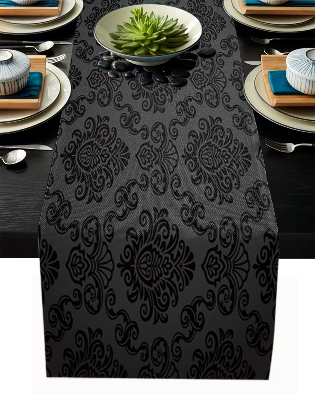 Baroque Flower Pattern Red Table Runner Kitchen r Tablecloth Placemat ...