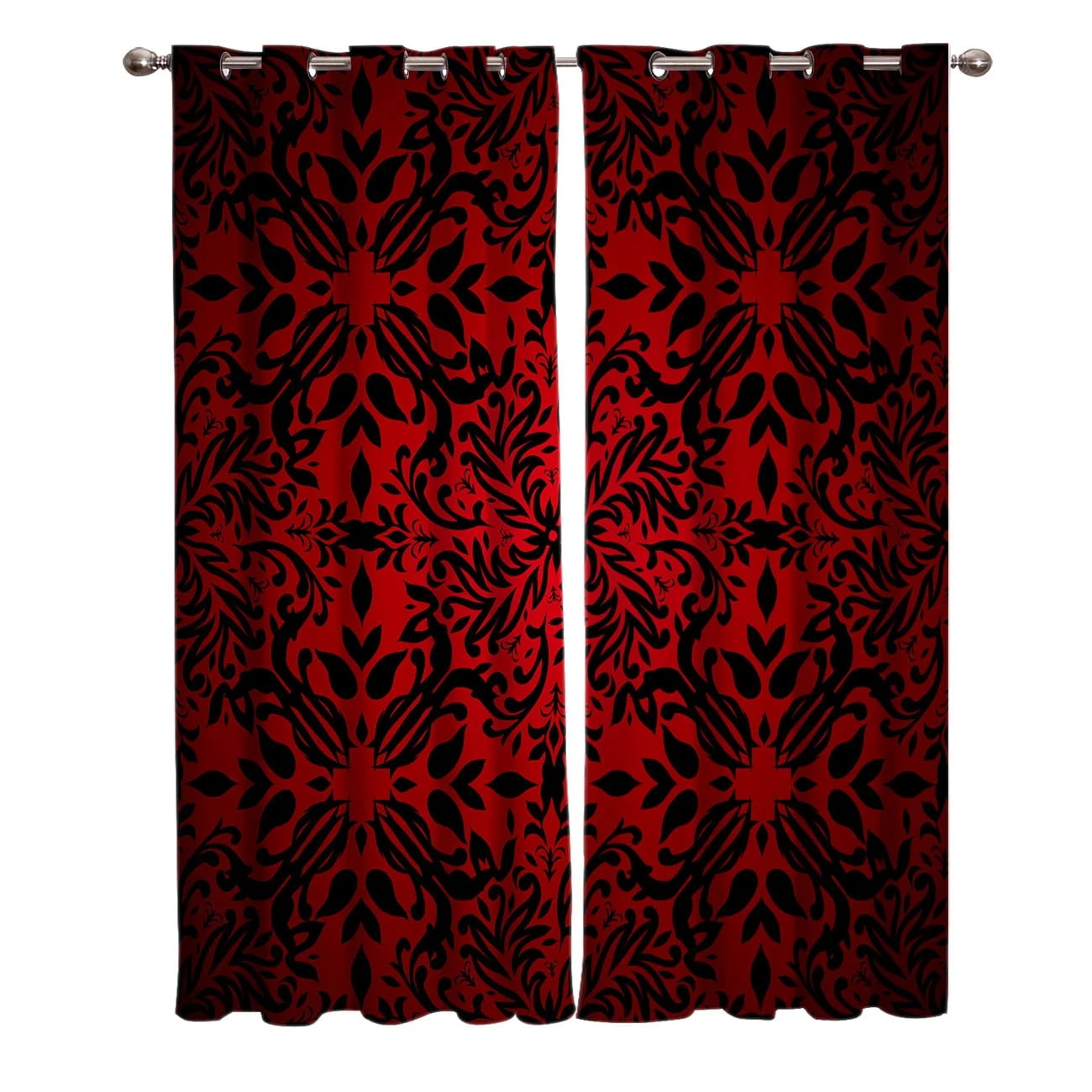 Baroque Flower Pattern Red Window Curtains Scenic Curtains for Living ...