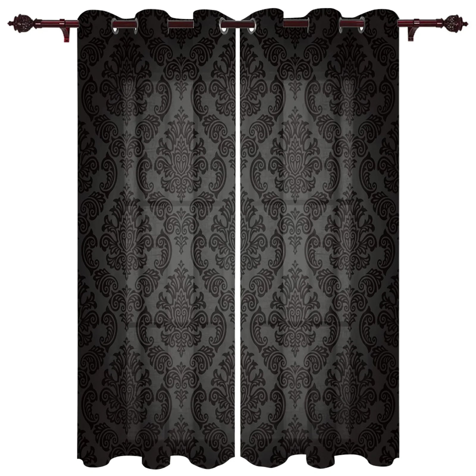 Baroque Flower Pattern Red Window Curtains Scenic Curtains for Living ...