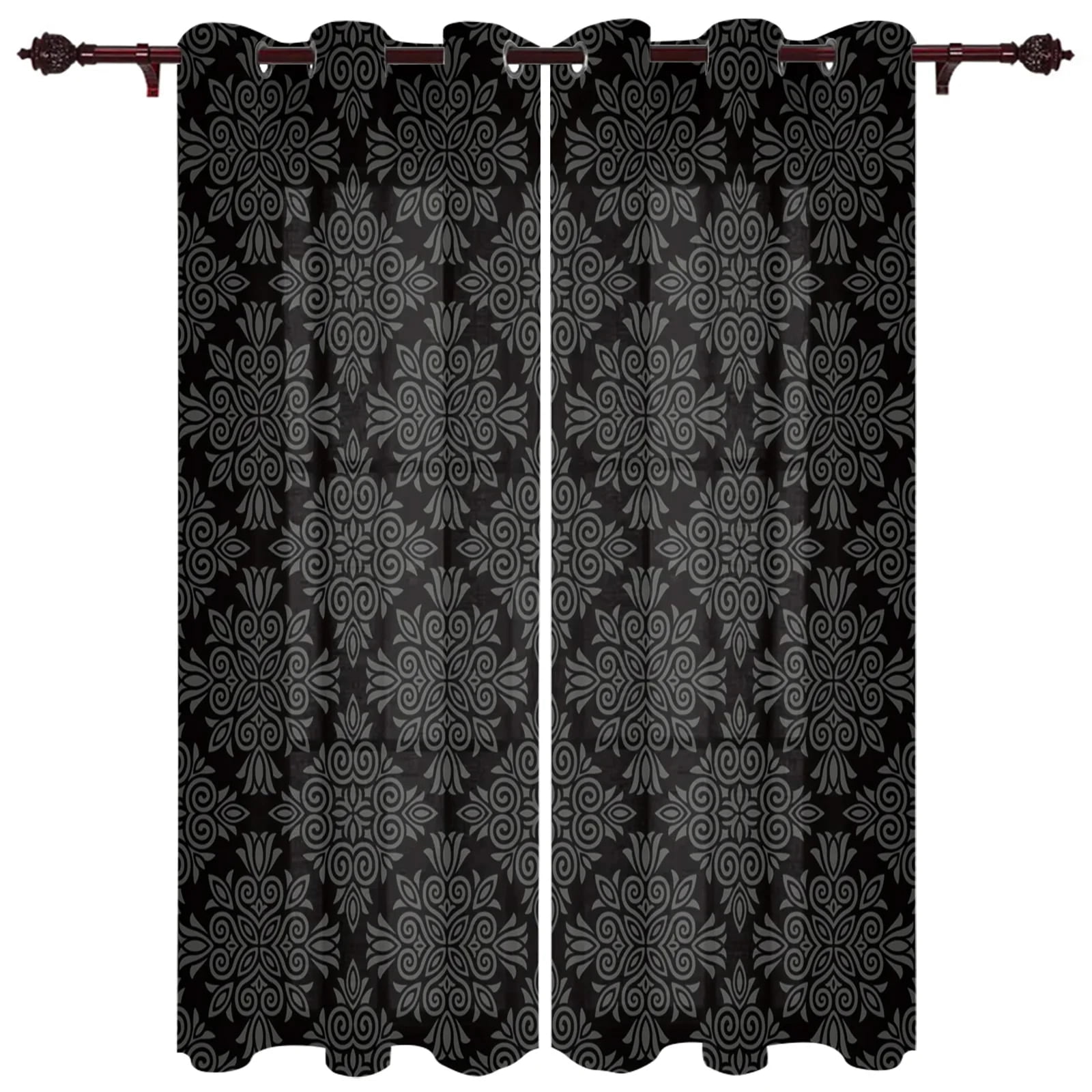 Baroque Flower Pattern Red Window Curtains Scenic Curtains for Living ...