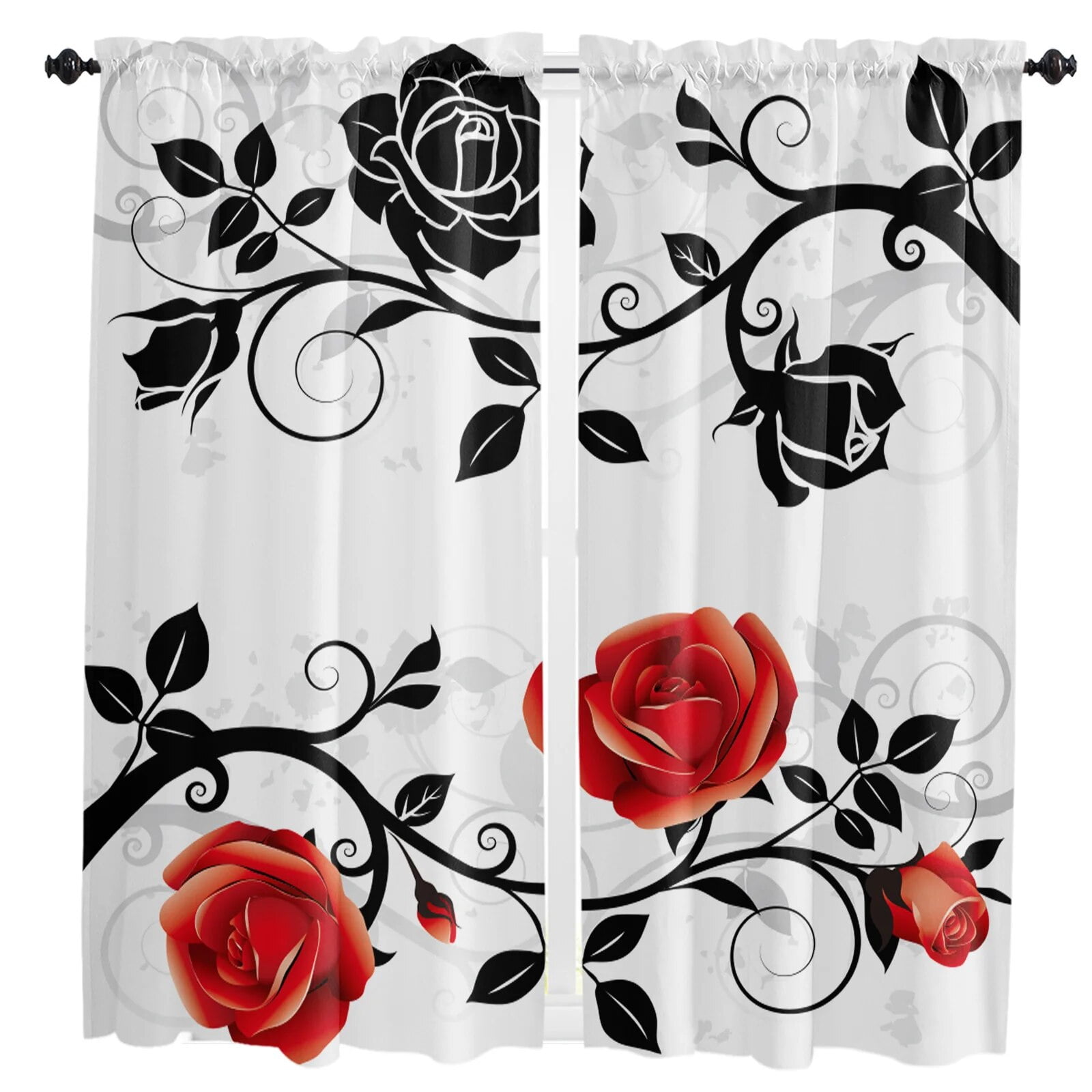 Baroque Flower Red Black Curtain For Living Room Kids Bedroom Kitchen ...
