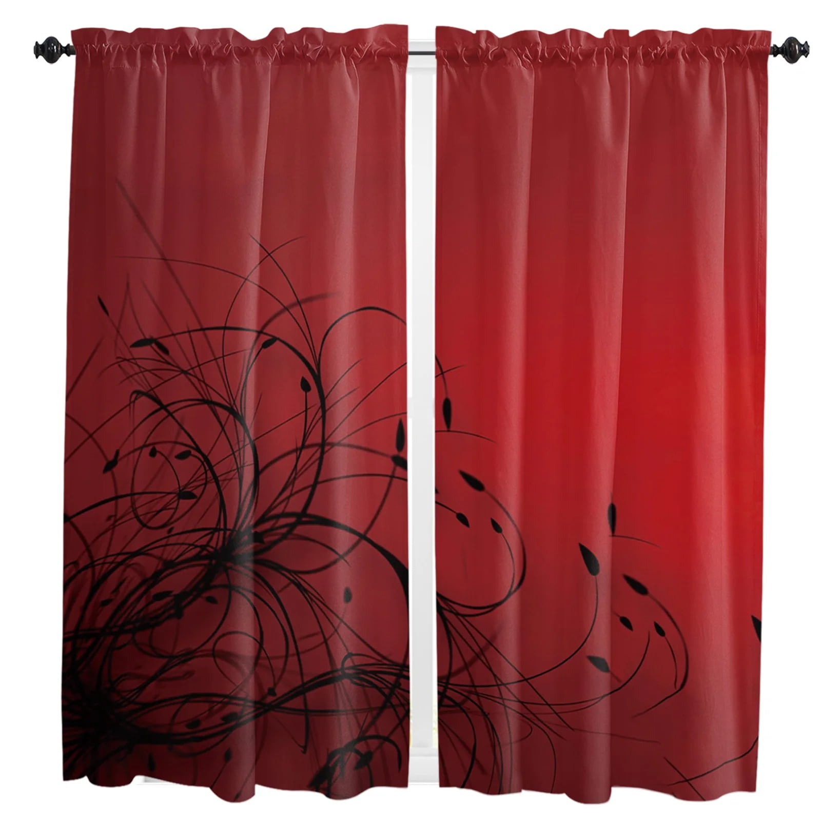 Baroque Flower Red Black Curtain For Living Room Kids Bedroom Kitchen ...