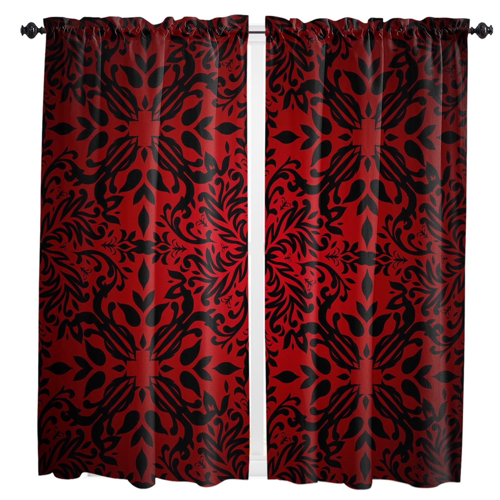 Baroque Flower Red Black Curtain For Living Room Kids Bedroom Kitchen ...