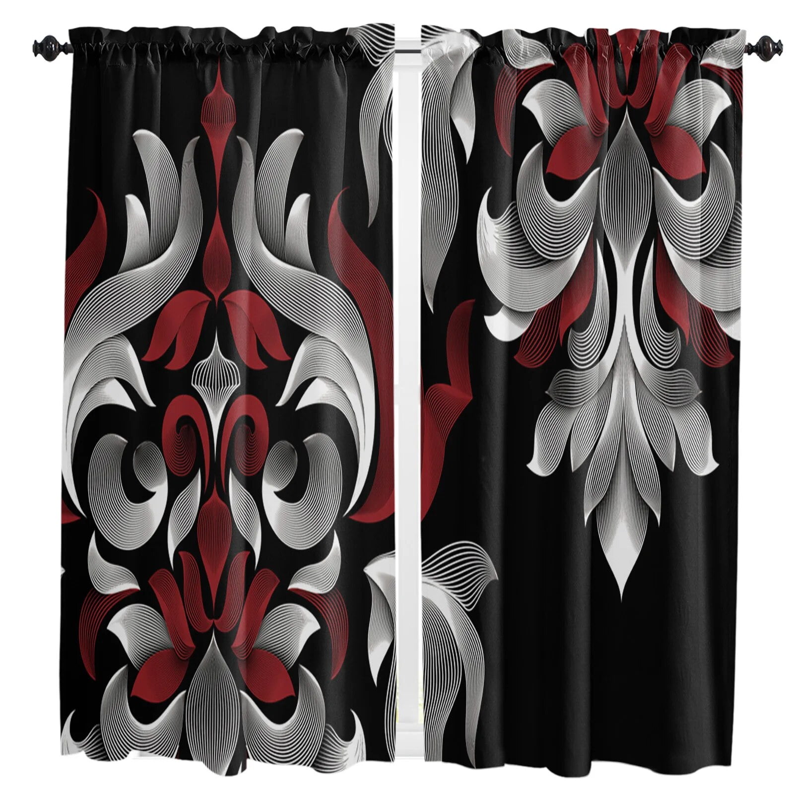 Baroque Flower Red Black Curtain For Living Room Kids Bedroom Kitchen ...