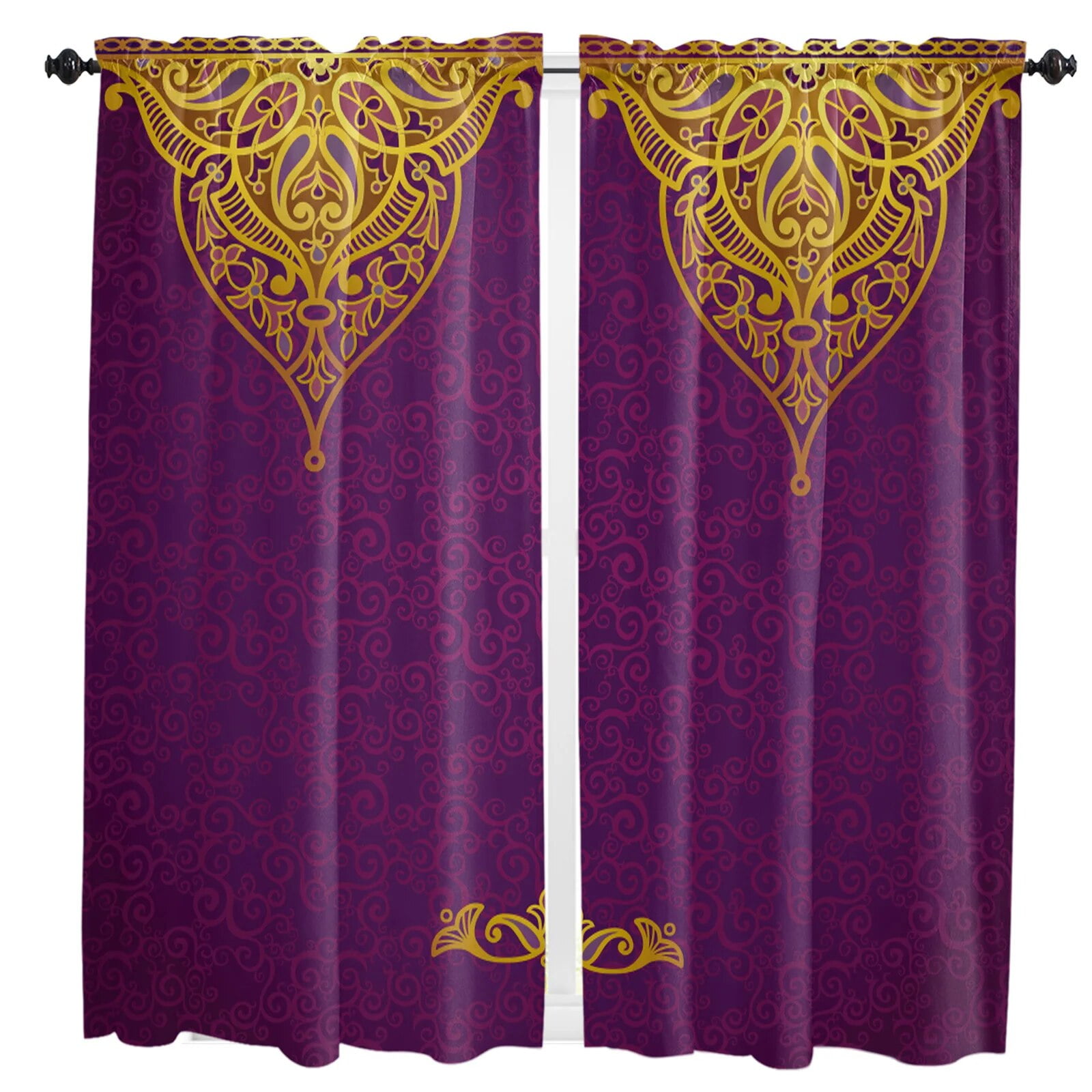 Baroque Flower Red Black Curtain For Living Room Kids Bedroom Kitchen ...