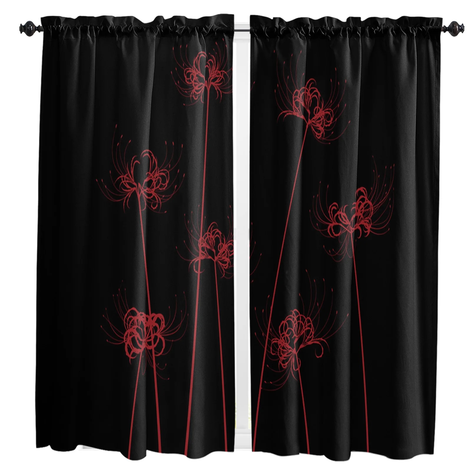 Baroque Flower Red Black Curtain For Living Room Kids Bedroom Kitchen ...