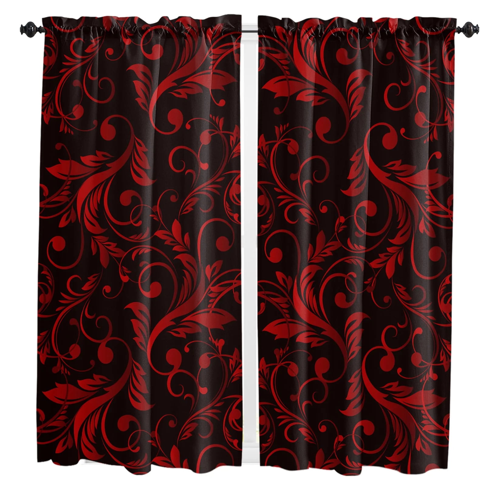 Baroque Flower Red Black Curtain For Living Room Kids Bedroom Kitchen ...