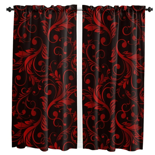 Baroque Flower Red Black Curtain For Living Room Kids Bedroom Kitchen ...