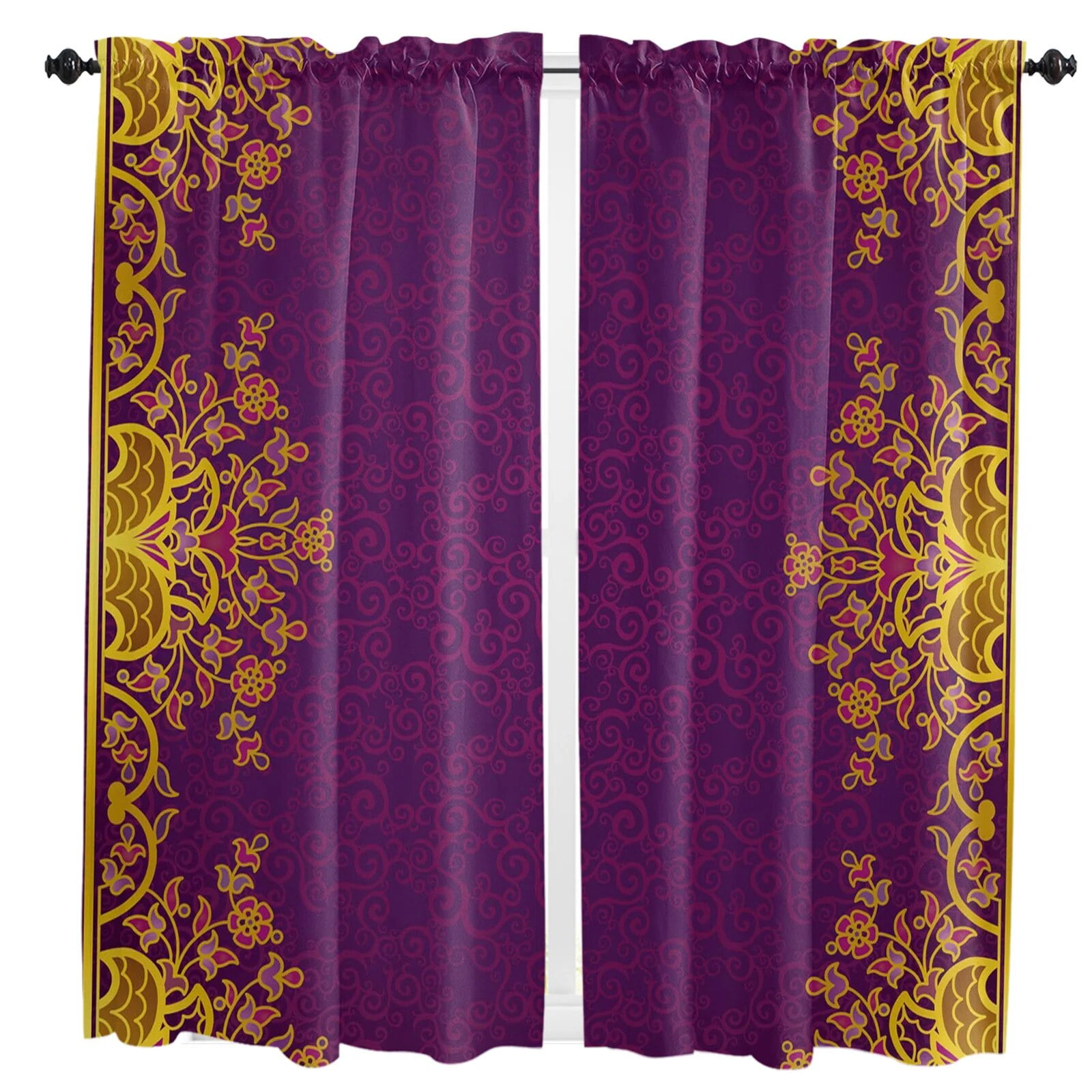Baroque Flower Red Black Curtain For Living Room Kids Bedroom Kitchen ...