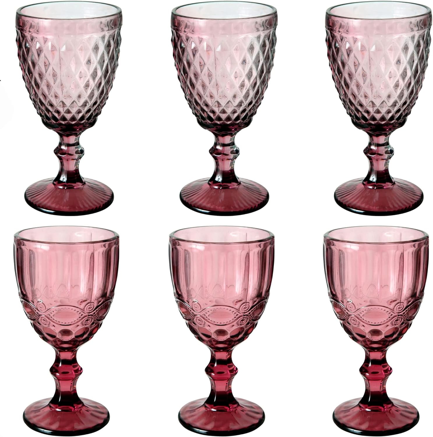 Baroque Goblet Glasses, Set of 6, Translucent Smoky-Rose, Non Lead ...