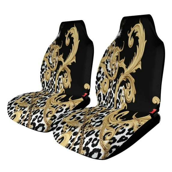 Baroque Gold Chains Leopard Print Car Seat Covers Front Seats Universal ...