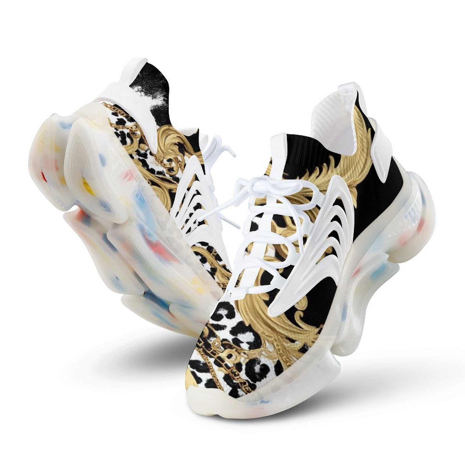 Baroque Gold Chains Leopard Print Walking Shoes for Men Woman ...