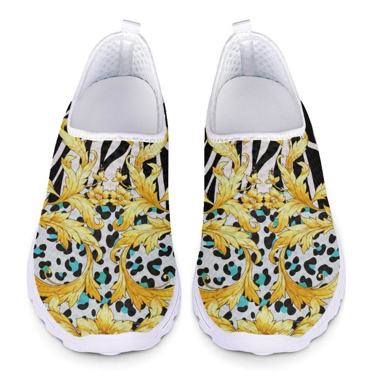 Baroque Gold Pattern Luxury Design Ladies 2024 Fashion Sneakers Mesh ...