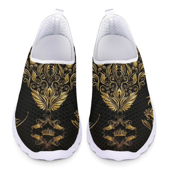 Baroque Gold Pattern Luxury Design Ladies 2025 Fashion Sneakers Mesh ...