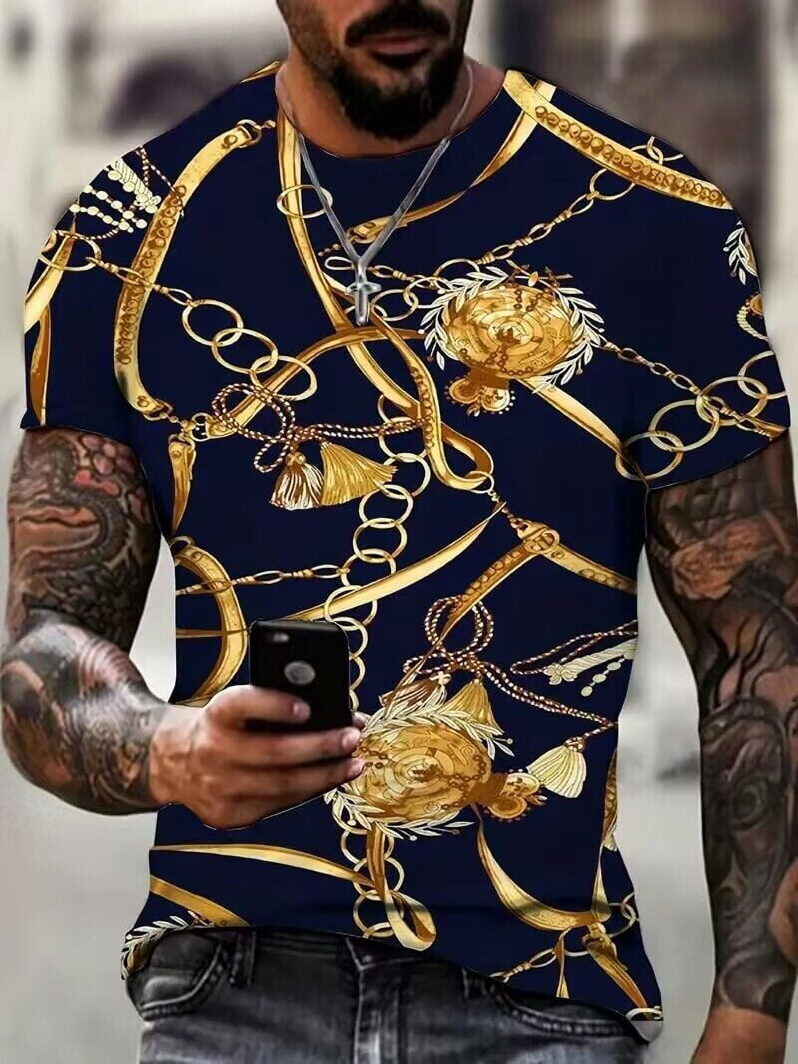 Baroque Golden Gold Chain Navy Blue Novelty Fashion Men Tee - Walmart.com