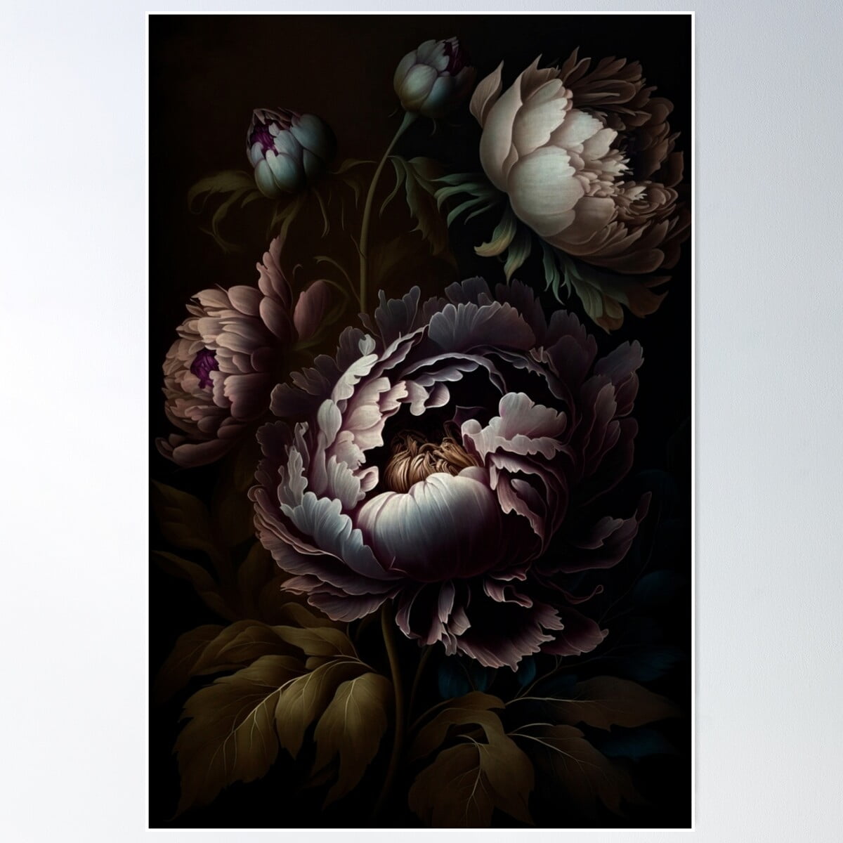 Baroque Gothic Peonies Botanical Night Garden Nightgarden Poster Wall ...