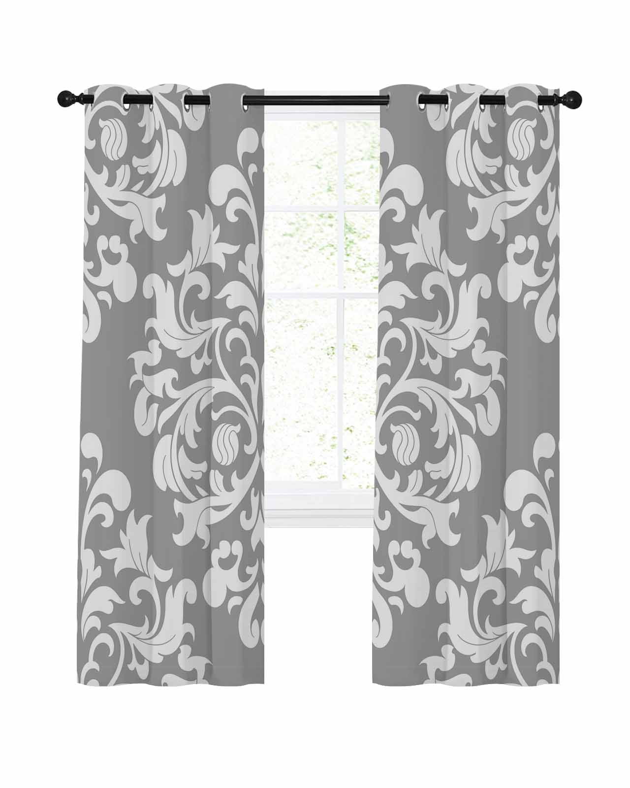 Baroque Grey Blackout Curtains, Light Blocking Print Window Curtains ...