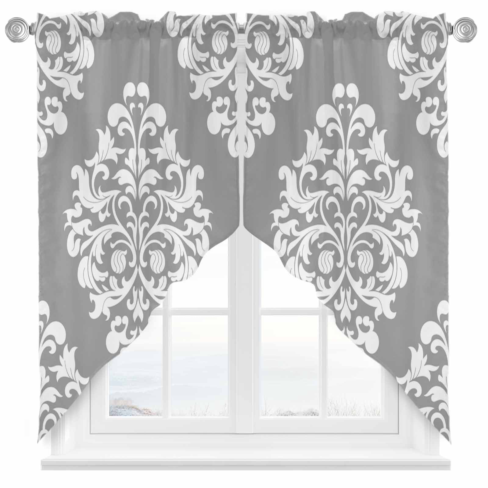 Baroque Grey Swag Curtains Vintage Damask Classic Floral Swag Valances ...