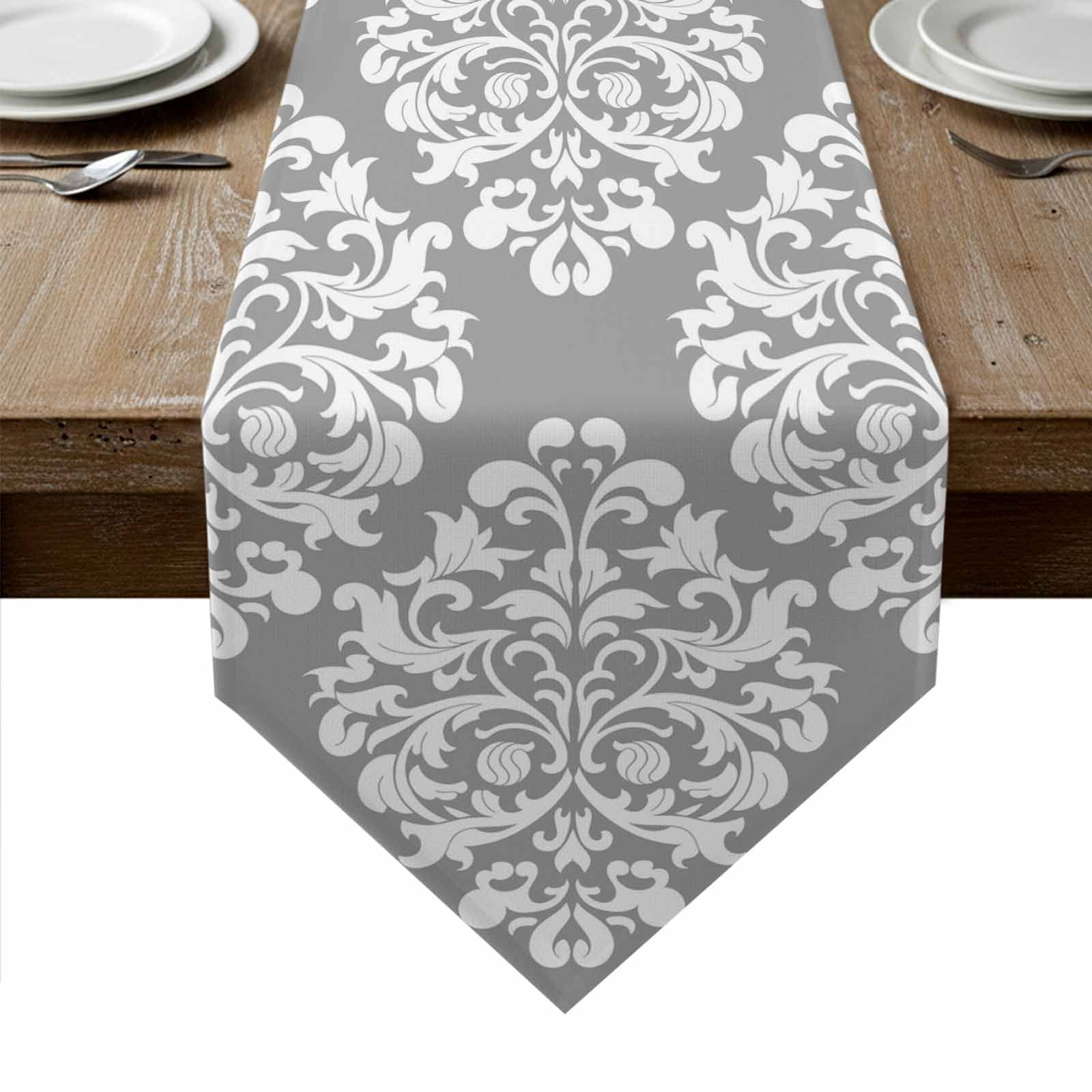 Baroque Grey Table Runner Linen Burlap Table Runner 90 Inches Long ...