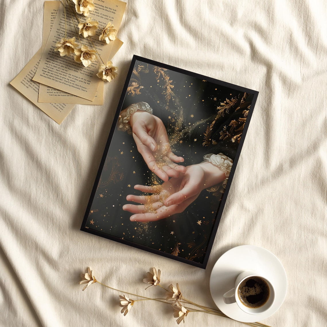 Baroque Hands Stardust Wall Art Black Gold Classic Decor, Unframed ...