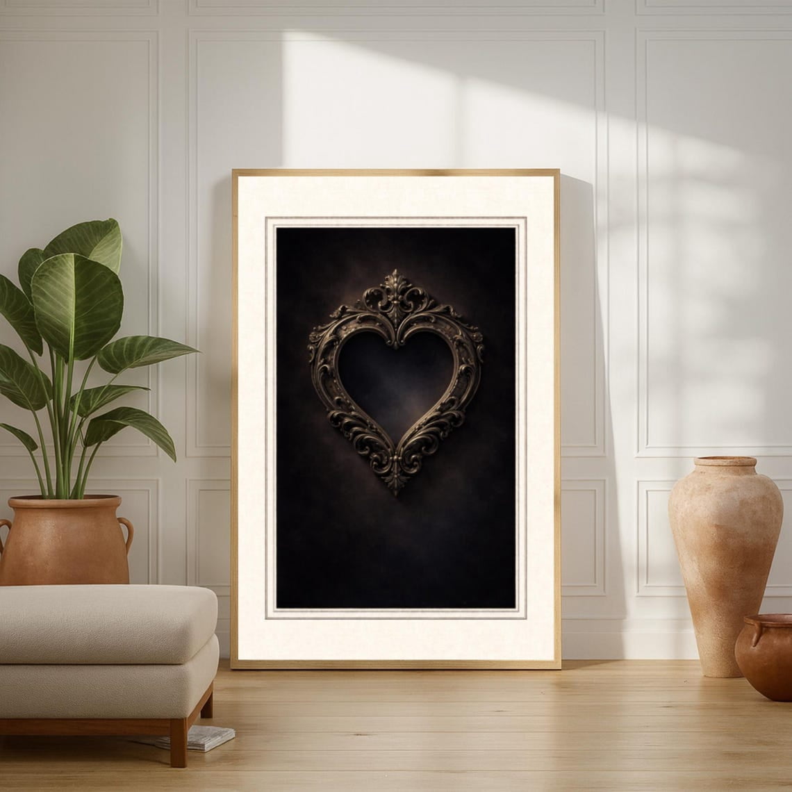 Baroque Heart Ornament Vintage Gothic Frame Style Wall Art, Unframed ...