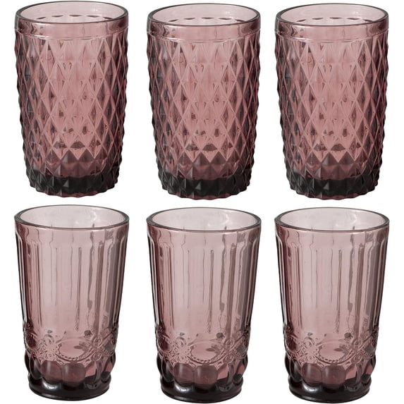 Baroque Highball Tumbler Glasses, Set of 6, Pale Pink Glass, 12 Fluid ...