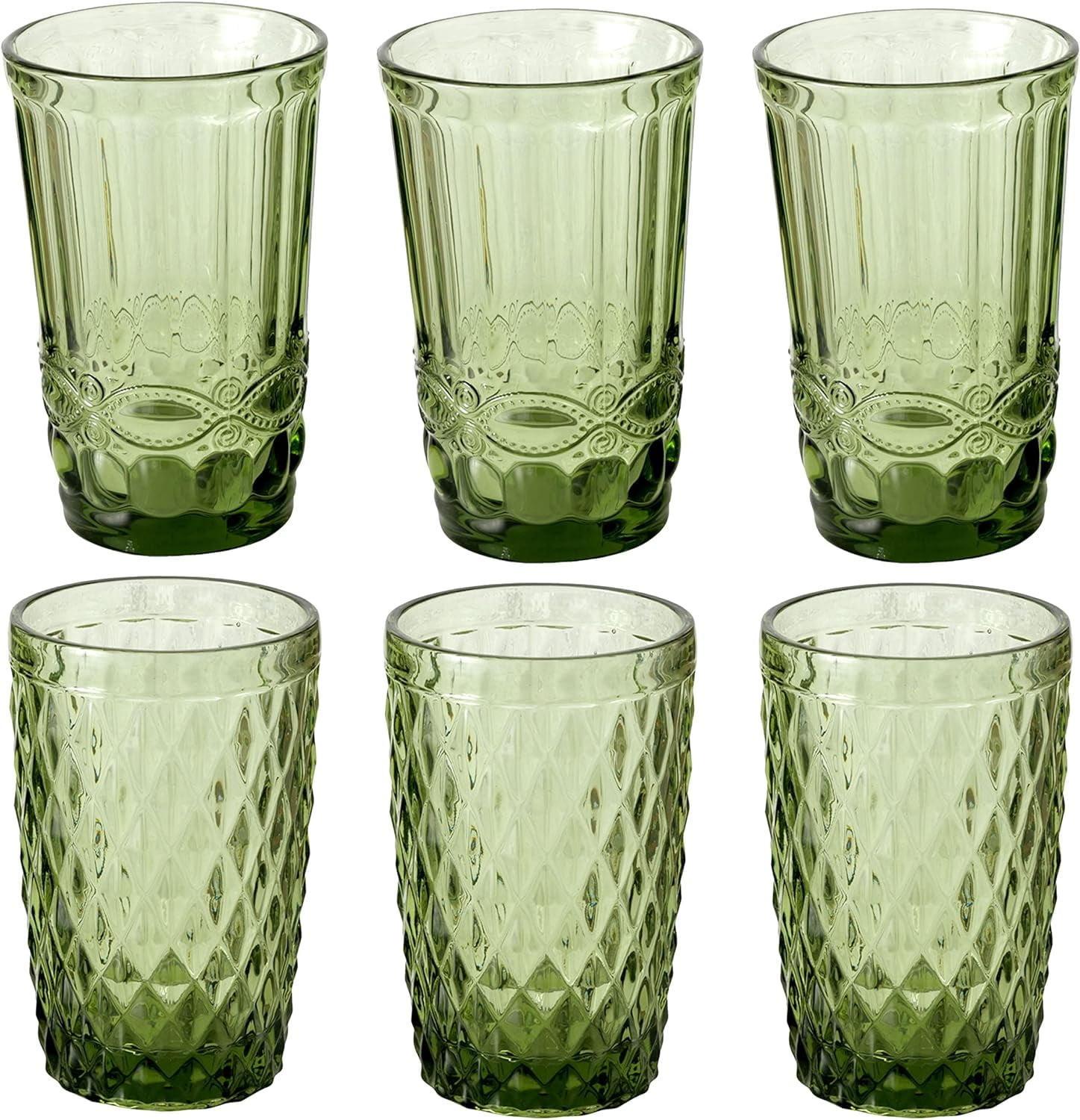 Baroque Highball Tumbler Glasses, Set of 6, Translucent Green, Glass ...