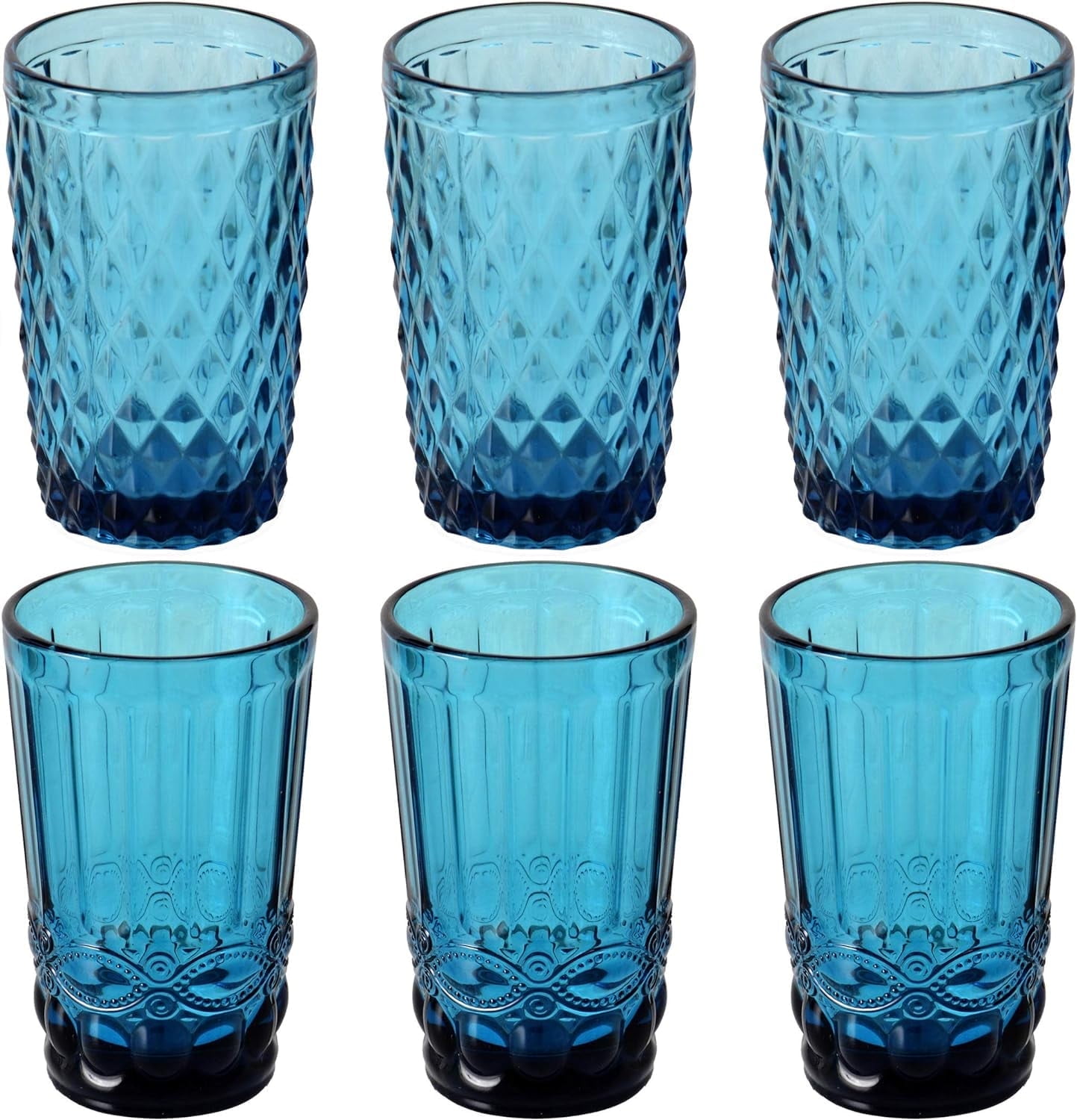 Baroque 12 fl. oz Translucent Blue Glasses, Dishwasher Safe, Set of 6 ...