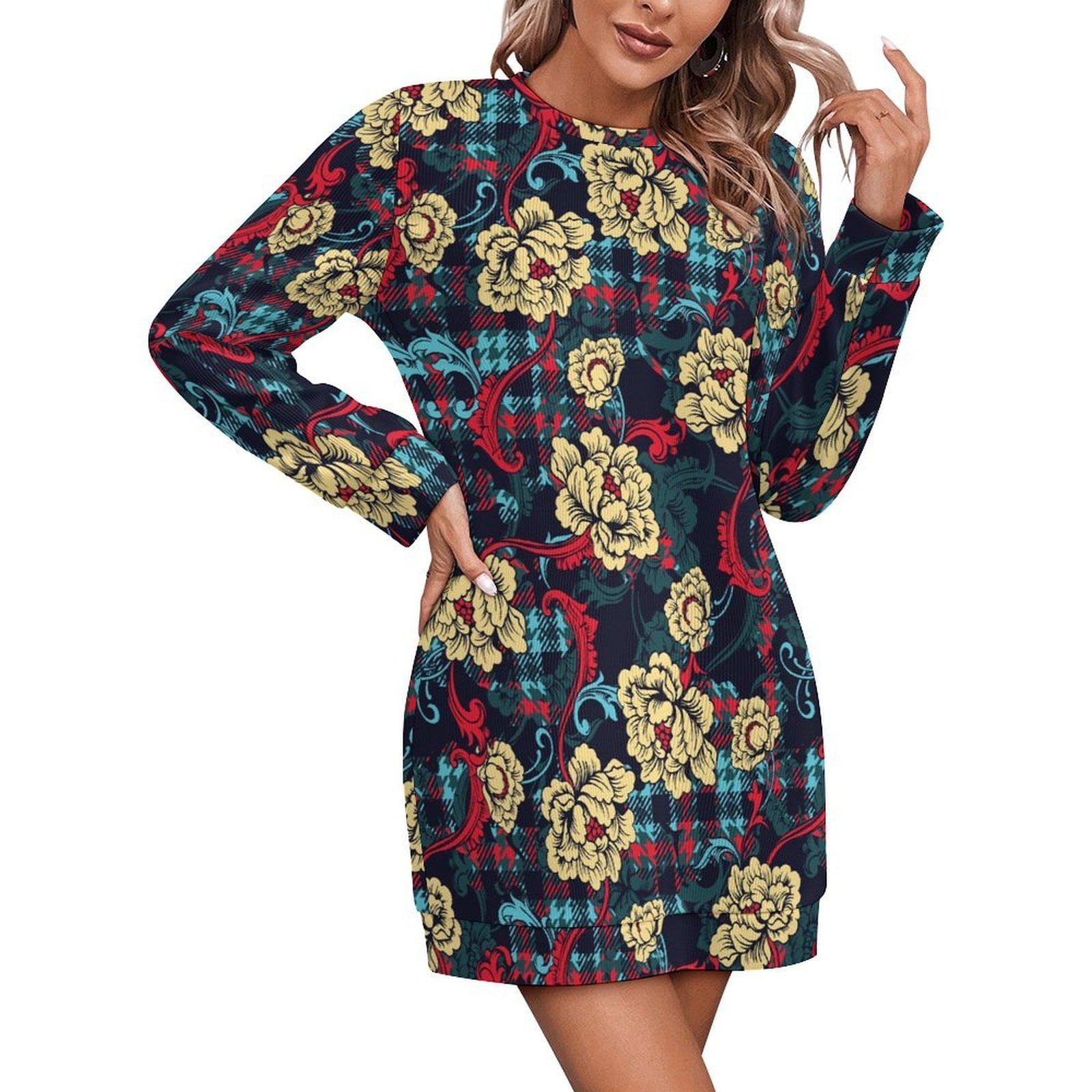 Baroque Ornament Women Elegant Long Sleeve Warm Dress Autumn Winter ...