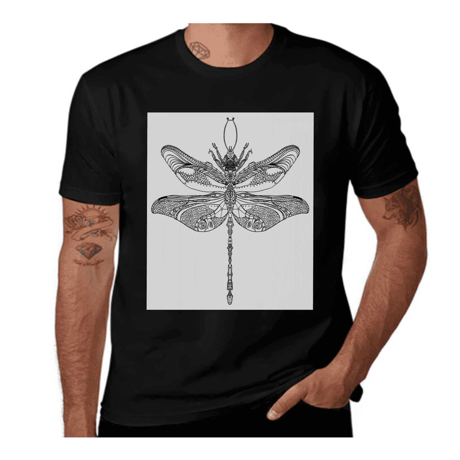 Baroque Ornamental-Dragonfly-White-Black Casual Streetwea Everyday ...