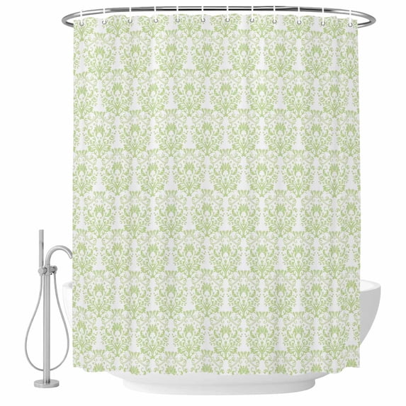 Baroque Pattern Bathroom Shower Curtains with Hooks, Green Vintage ...