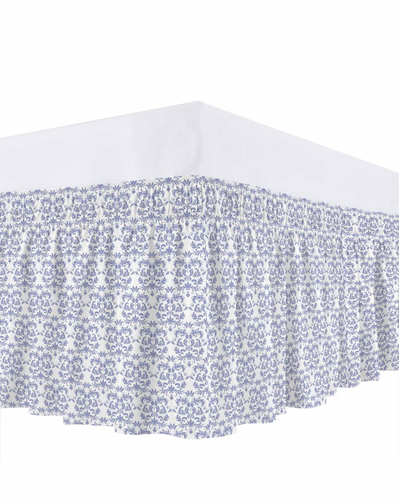 Baroque Pattern Bed Skirt King Size 16 Inch Drop, Light Blue Vintage ...