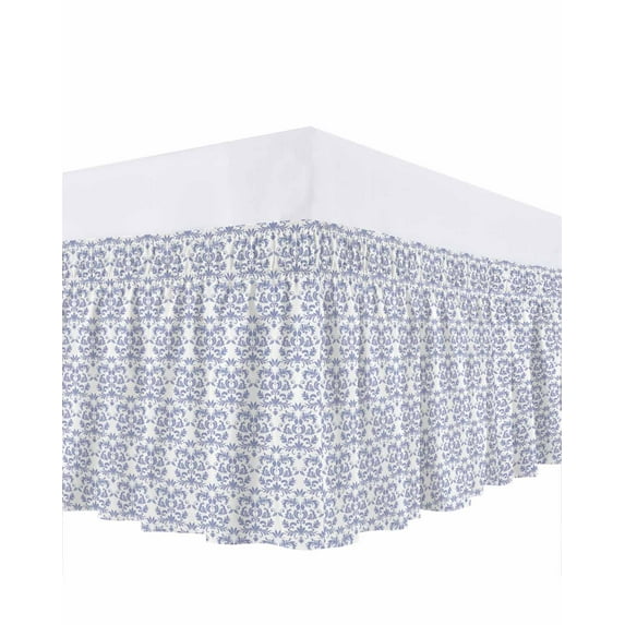 Baroque Pattern Bed Skirt King Size 16 Inch Drop, Light Blue Vintage ...