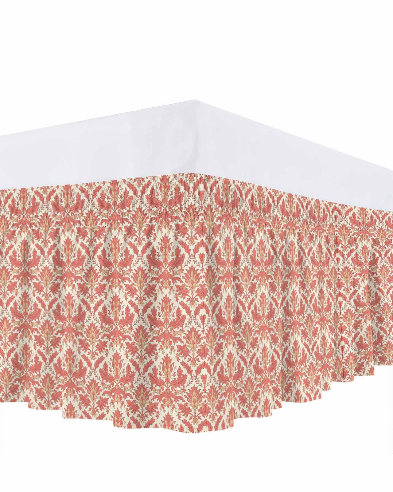 Baroque Pattern Bed Skirt Queen Size 16 Inch Drop, Red Vintage Abstract ...