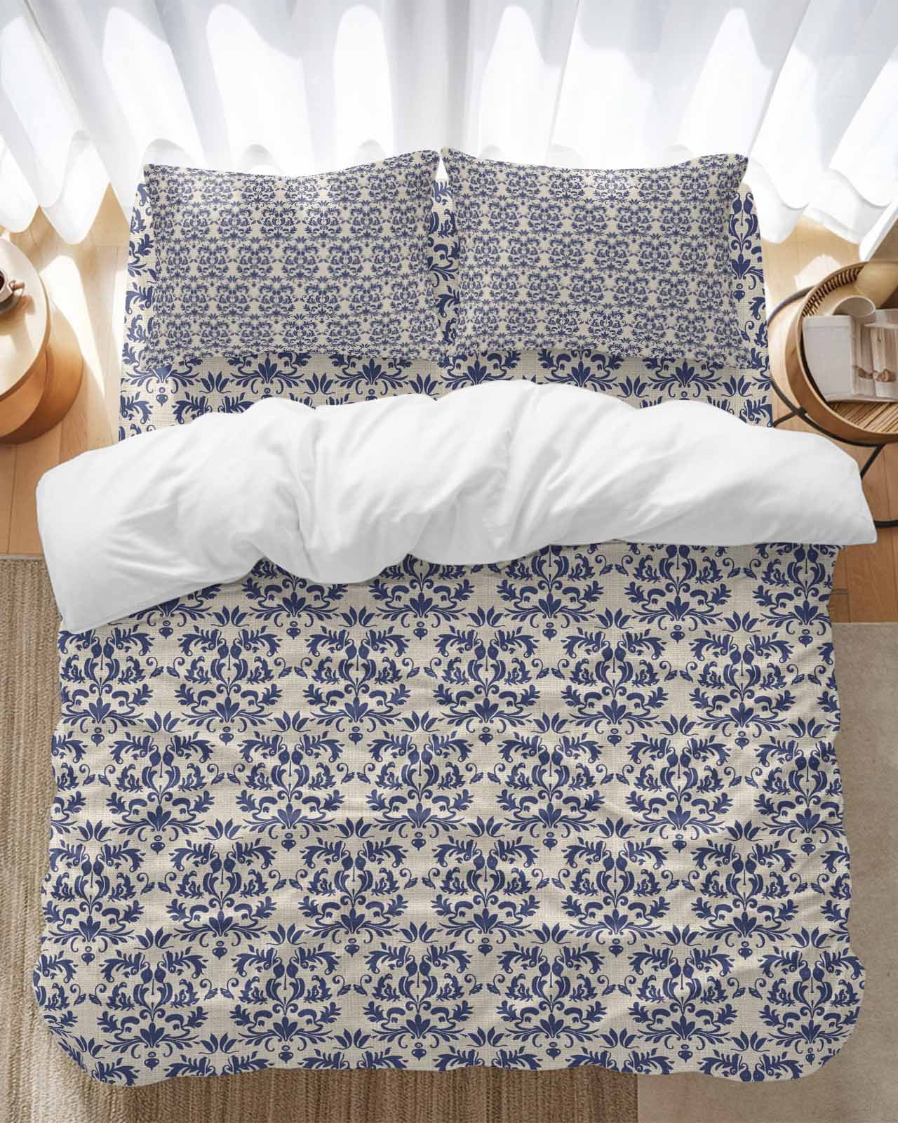 Baroque Pattern Bedding Duvet Cover Set Twin Size 4 Pieces Vintage ...