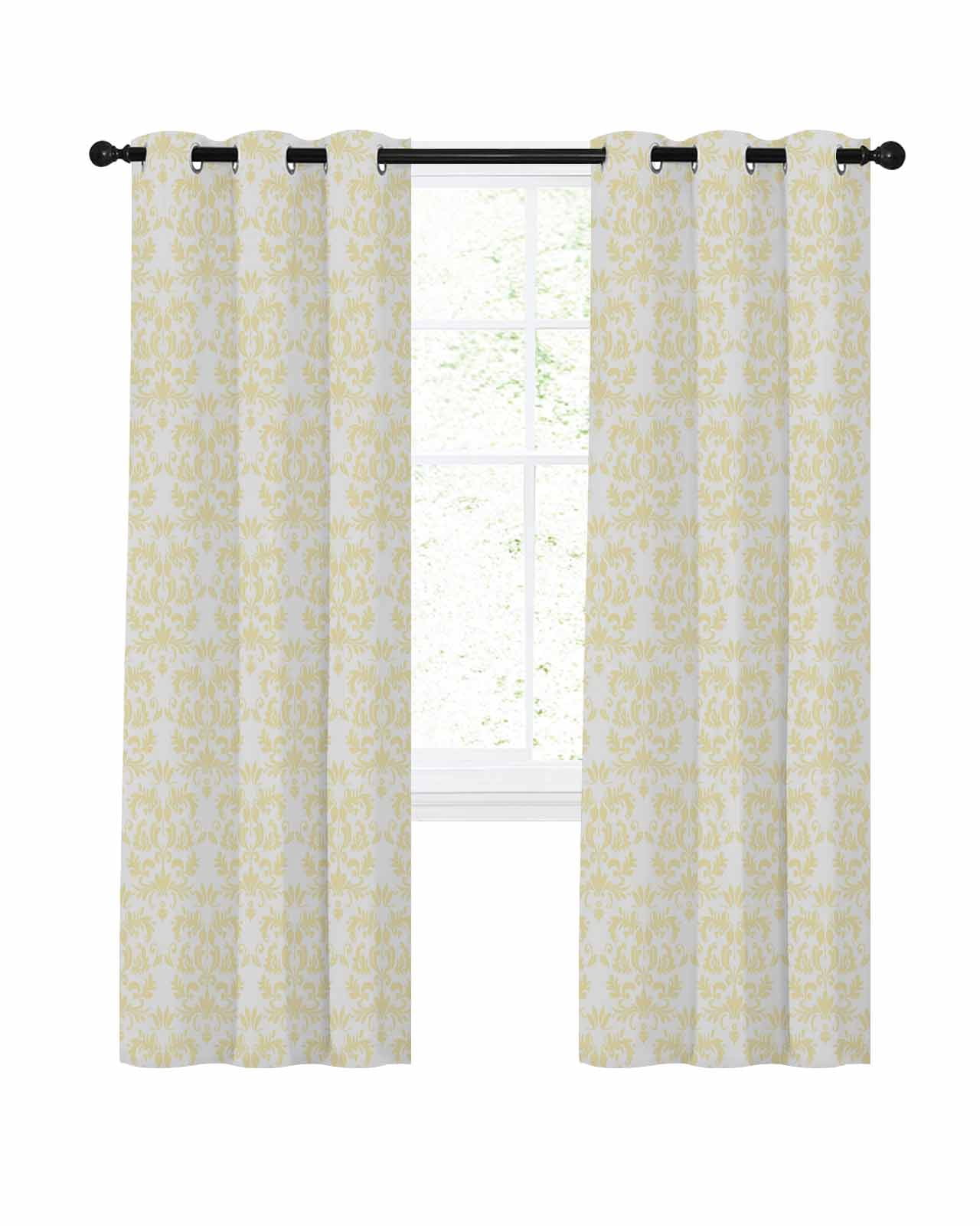 Baroque Pattern Blackout Curtains 45 Inch Length Yellow Vintage ...